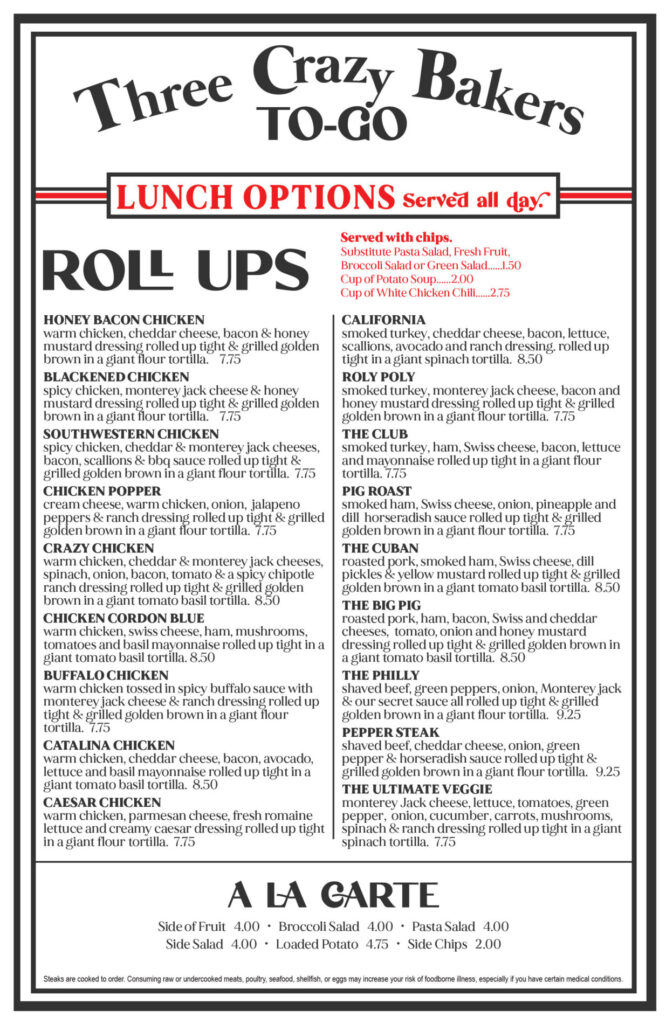 Menu | Three Crazy Bakers